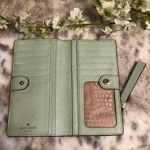 kate spade | Bags | Kate Spade Light Green Pebble Leather Slim Wallet ...
